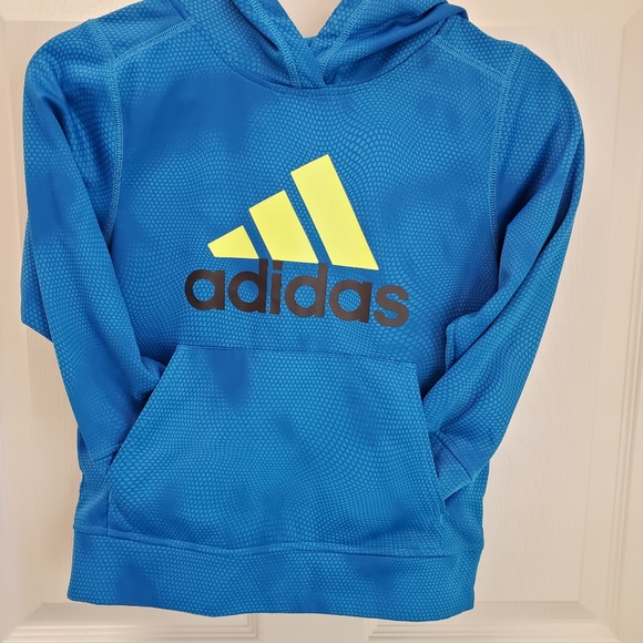 adidas | Shirts & Tops | Adidas Blue And Highlighter Green Logo Hoodie ...